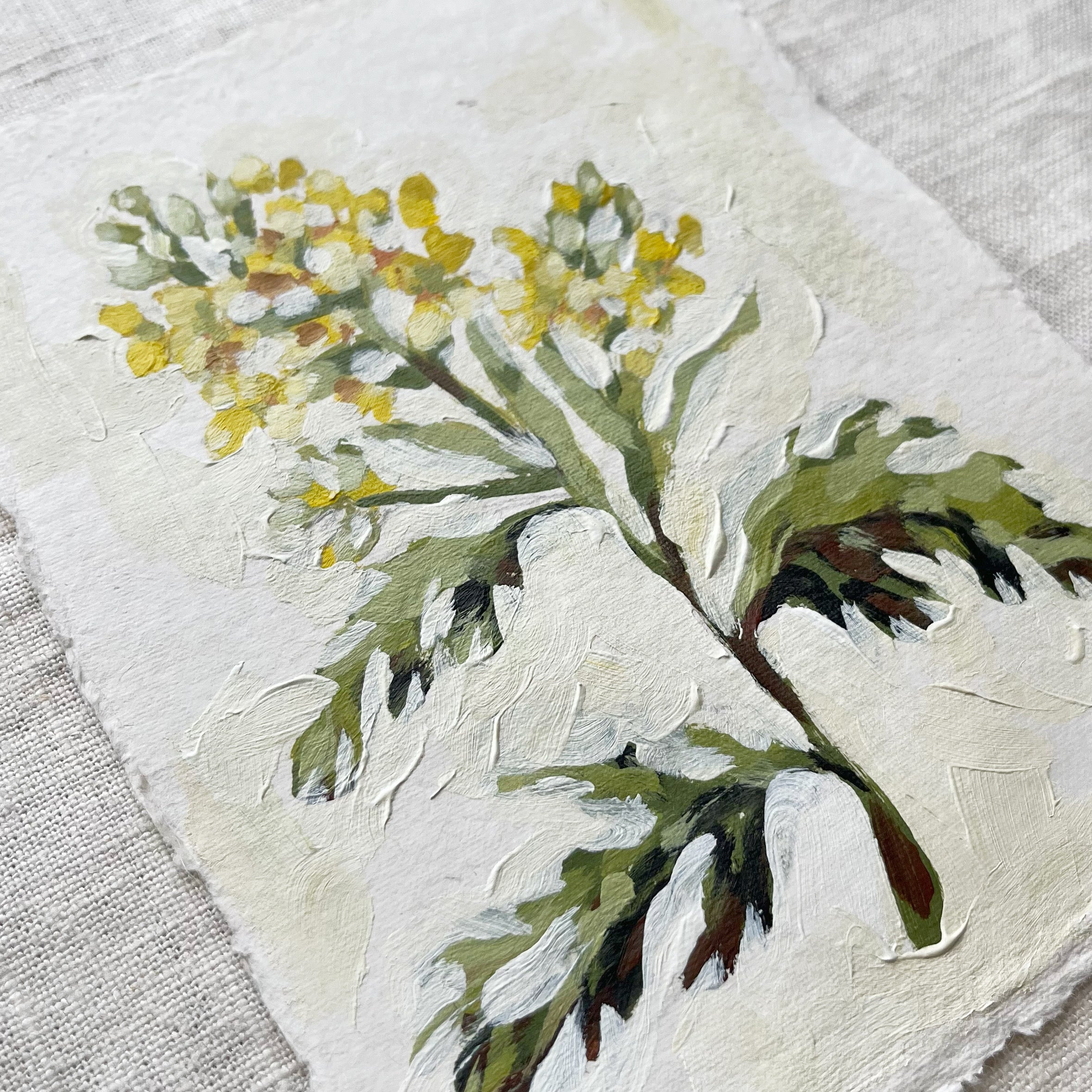 MUSTARD FLOWERS | ORIGINAL PAINTING ON HANDMADE PAPER 5"X7" – Janelle ...