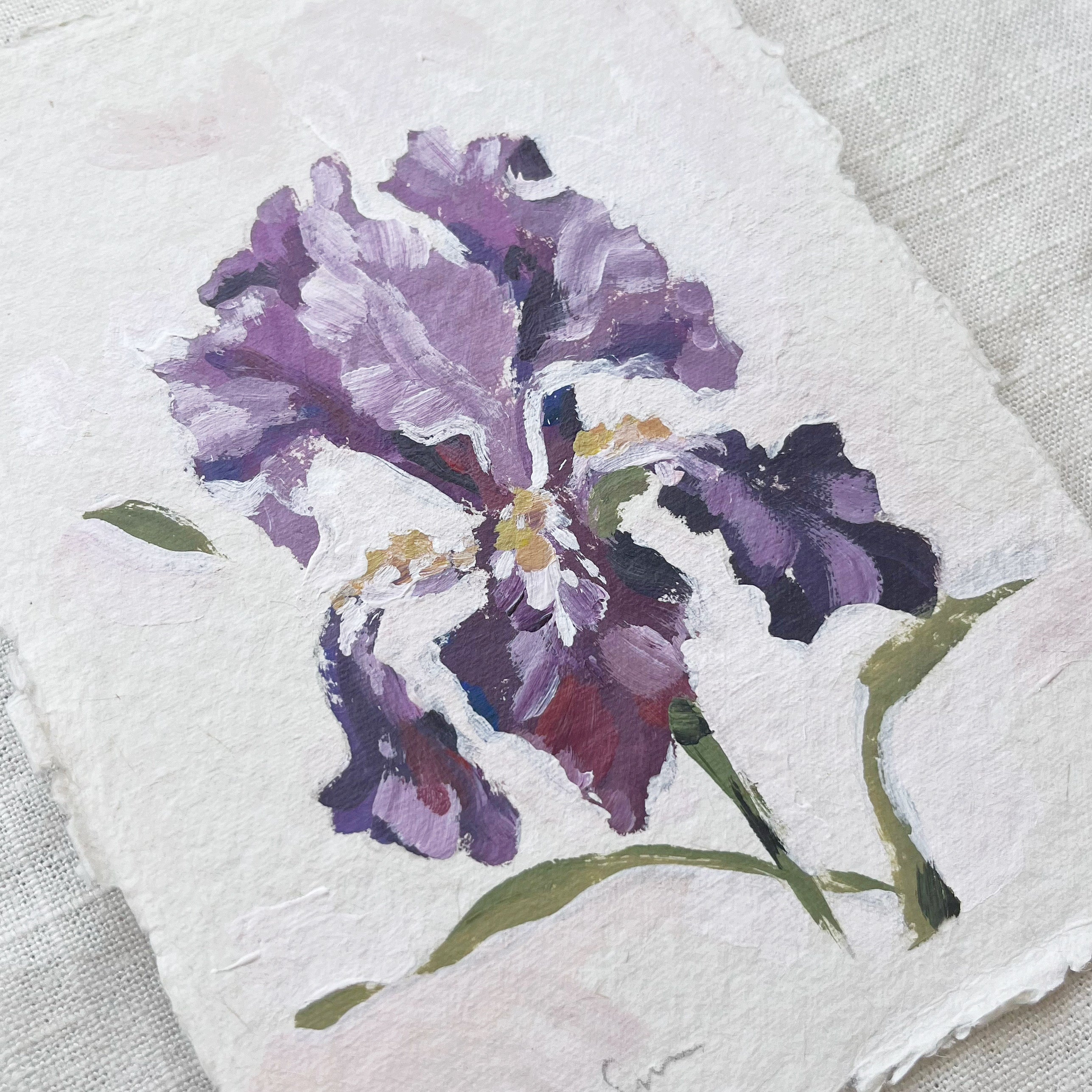 PURPLE IRIS | ORIGINAL PAINTING ON HANDMADE PAPER 5"X7" – Janelle Susan Art