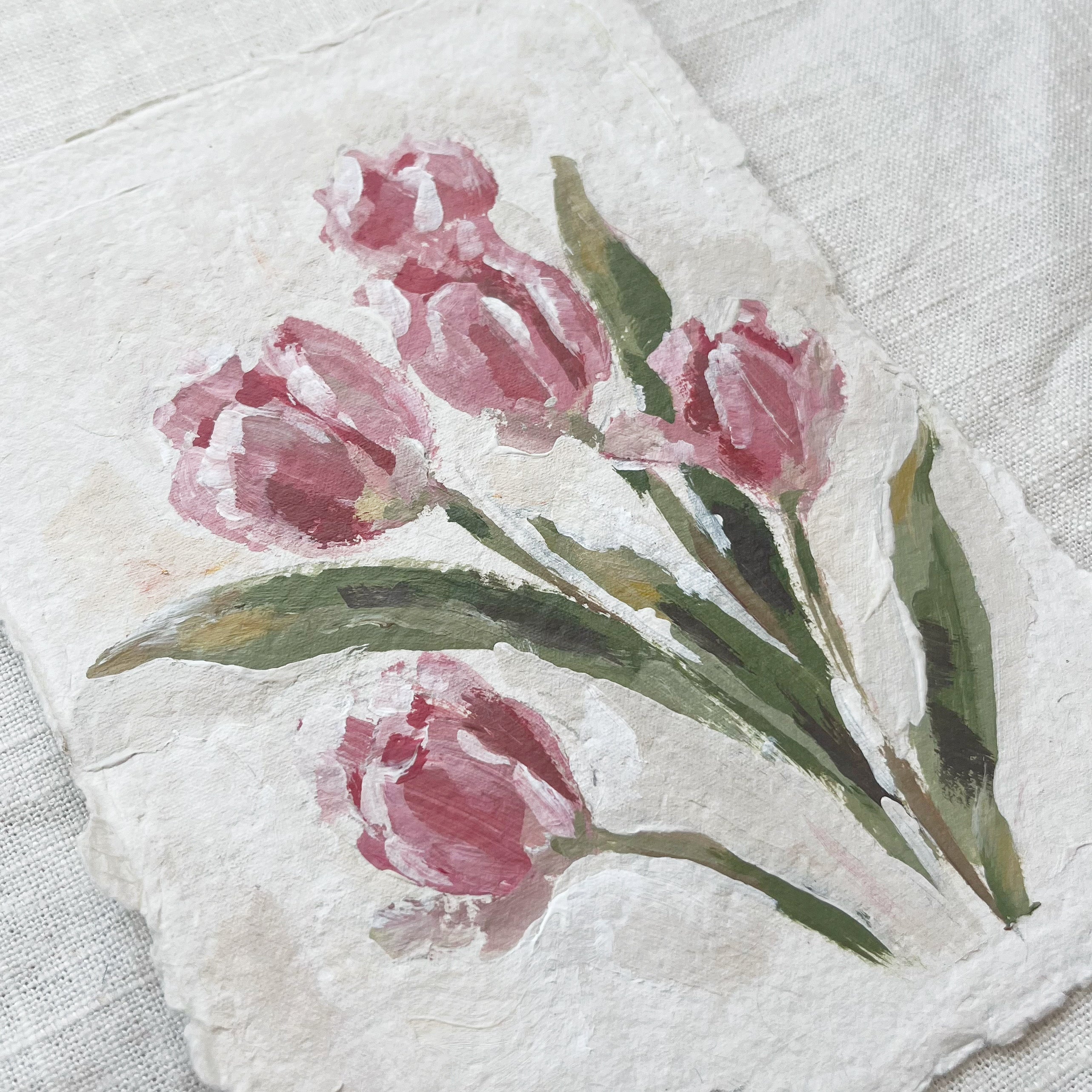 PINK TULIPS | ORIGINAL PAINTING ON HANDMADE PAPER 5"X7" – Janelle Susan Art