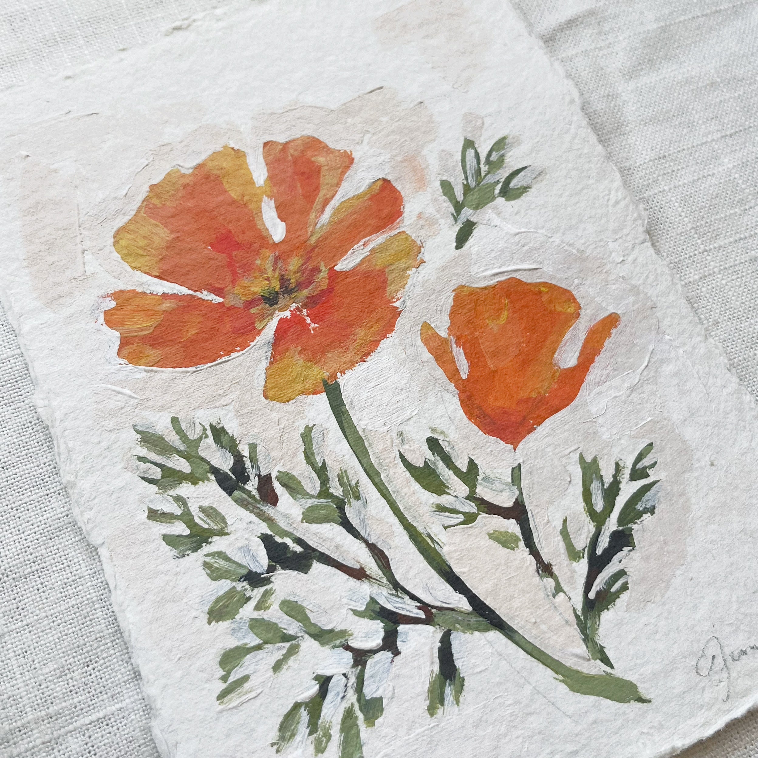 CALIFORNIA POPPIES | ORIGINAL PAINTING ON HANDMADE PAPER 5"X7 ...