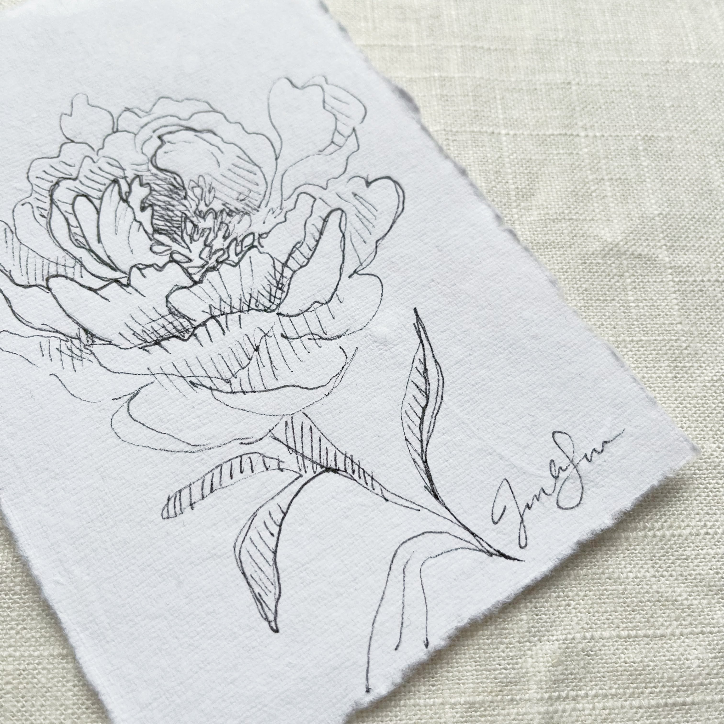 PEONY NO 4 | ORIGINAL SKETCH ON HANDMADE PAPER 4"X6" – Janelle Susan Art